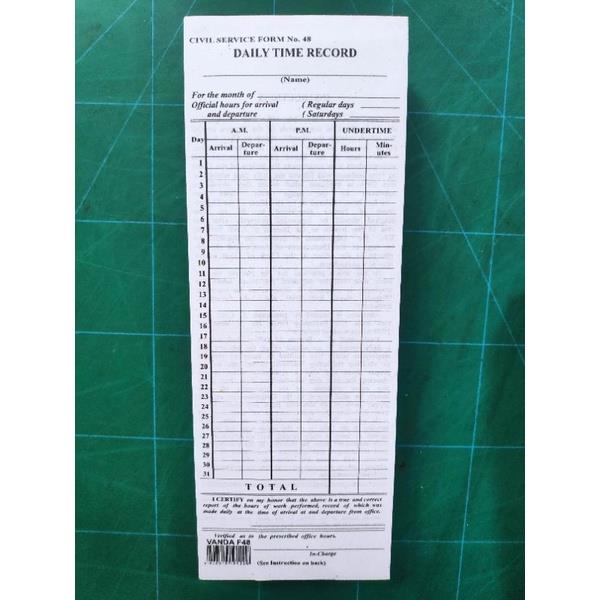 Daily Time Record (CS Form 48), 40% OFF