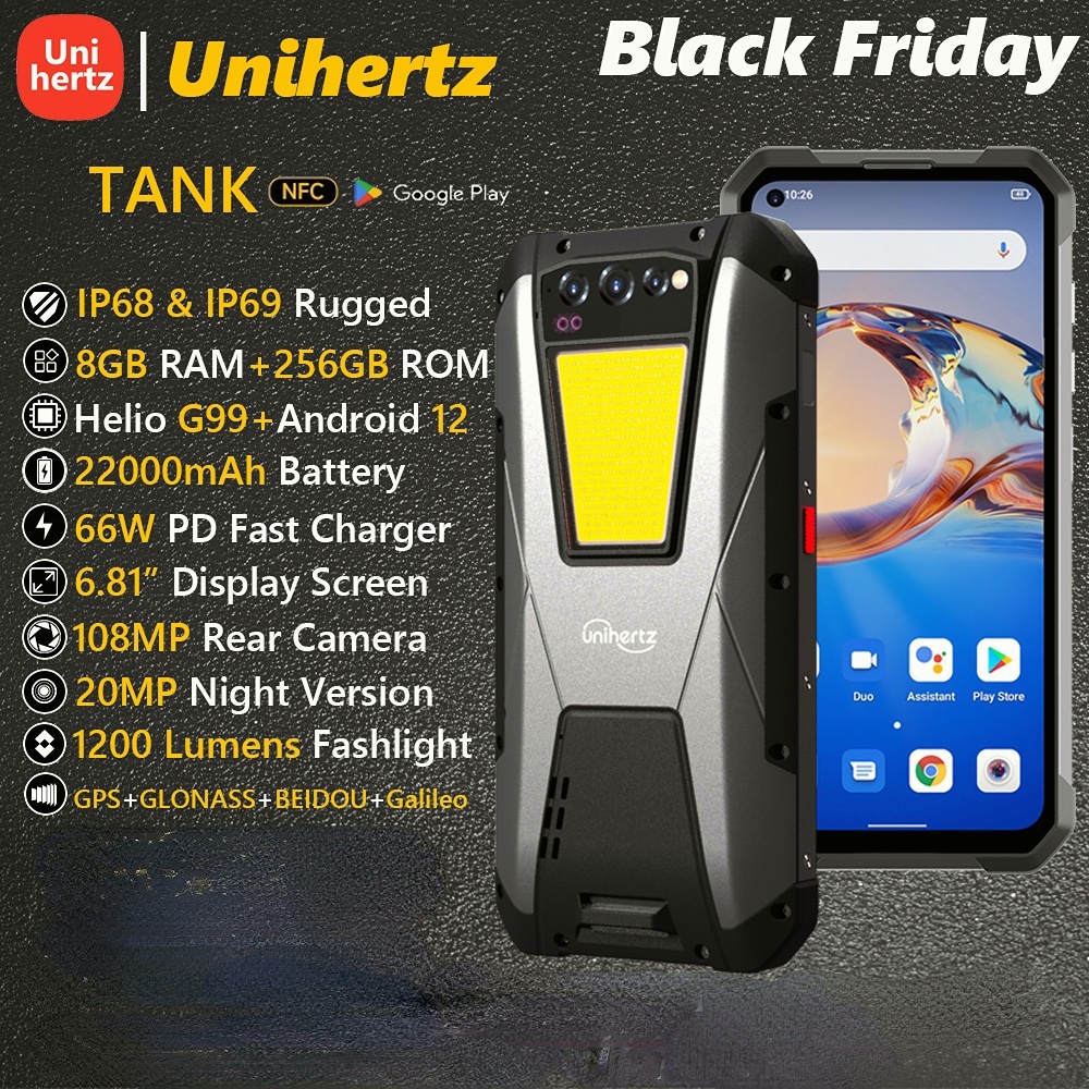 Unihertz Tank 22000mAh Largest Battery 4G Rugged Smartphone, 46% OFF
